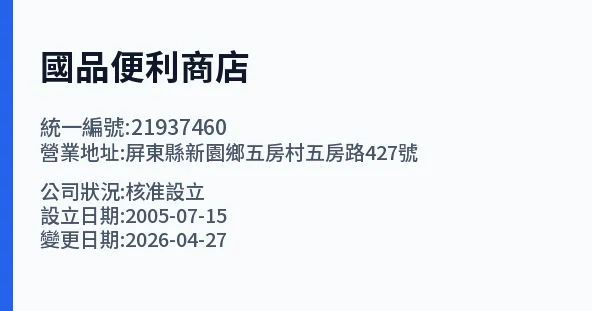 國品便利商店的照片-統編 21937460(屏東縣) 公司登記資料與營業項目詳細圖表