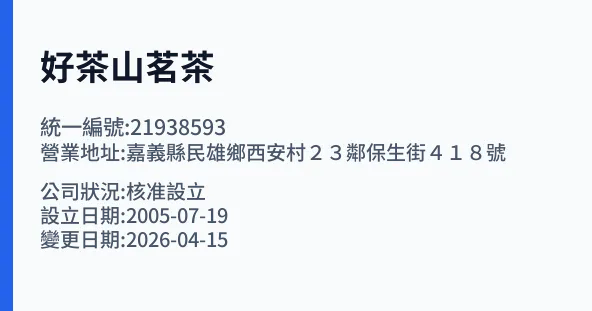 好茶山茗茶的照片-統編 21938593(嘉義縣) 公司登記資料與營業項目詳細圖表