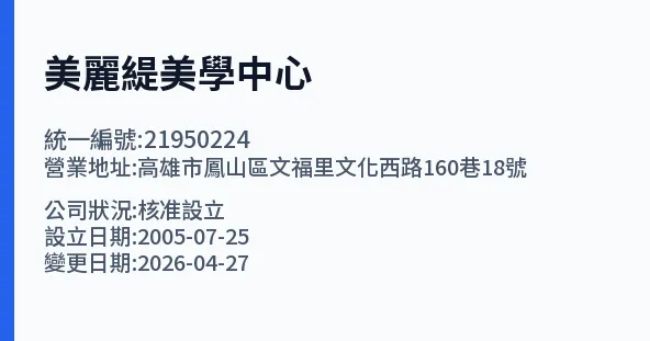 美麗緹美學中心的照片-統編 21950224(高雄市) 公司登記資料與營業項目詳細圖表