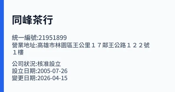 同峰茶行的照片-統編 21951899(高雄市) 公司登記資料與營業項目詳細圖表