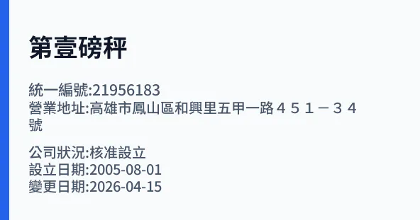 第壹磅秤的照片-統編 21956183(高雄市) 公司登記資料與營業項目詳細圖表