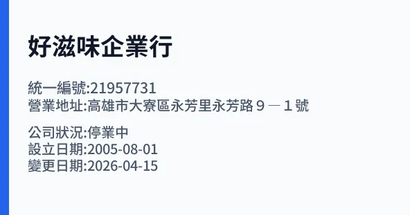 好滋味企業行的照片-統編 21957731(高雄市) 公司登記資料與營業項目詳細圖表