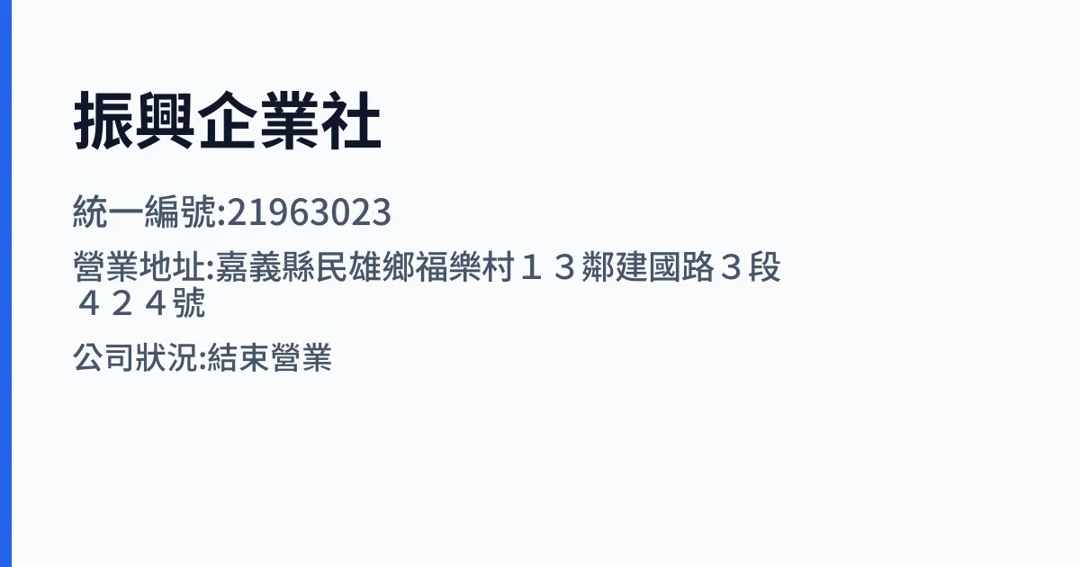 振興企業社 - 統編 21963023(嘉義縣) 公司登記資料與營業項目詳細圖表