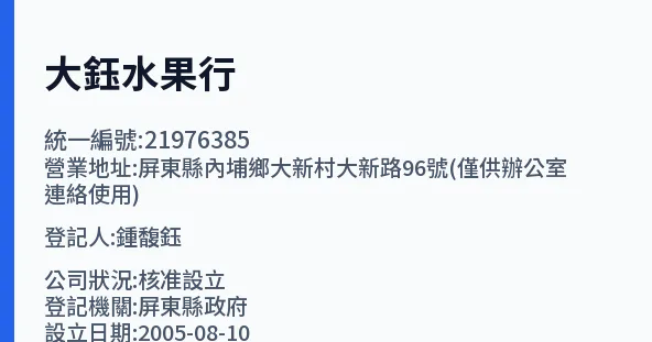 大鈺水果行的照片-統編 21976385(屏東縣) 公司登記資料與營業項目詳細圖表
