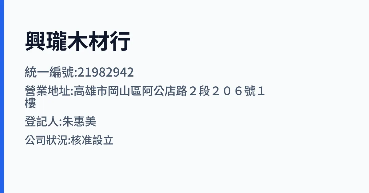 興瓏木材行 - 統編 21982942(高雄市) 公司登記資料與營業項目詳細圖表