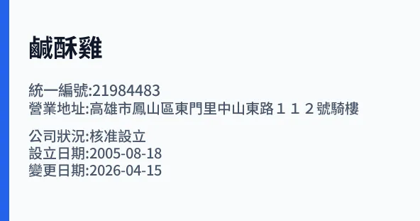 鹹酥雞的照片-統編 21984483(高雄市) 公司登記資料與營業項目詳細圖表