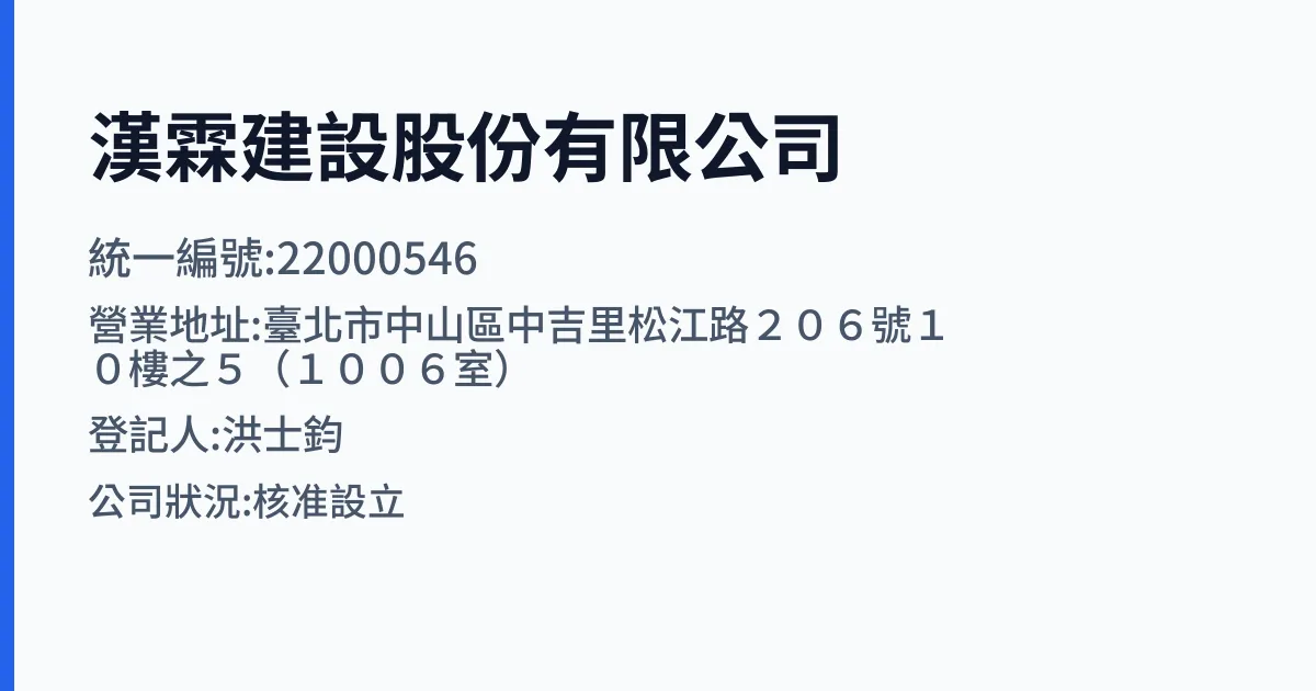 漢霖建設股份有限公司 - 統編 22000546(臺北市) 公司登記資料與營業項目詳細圖表