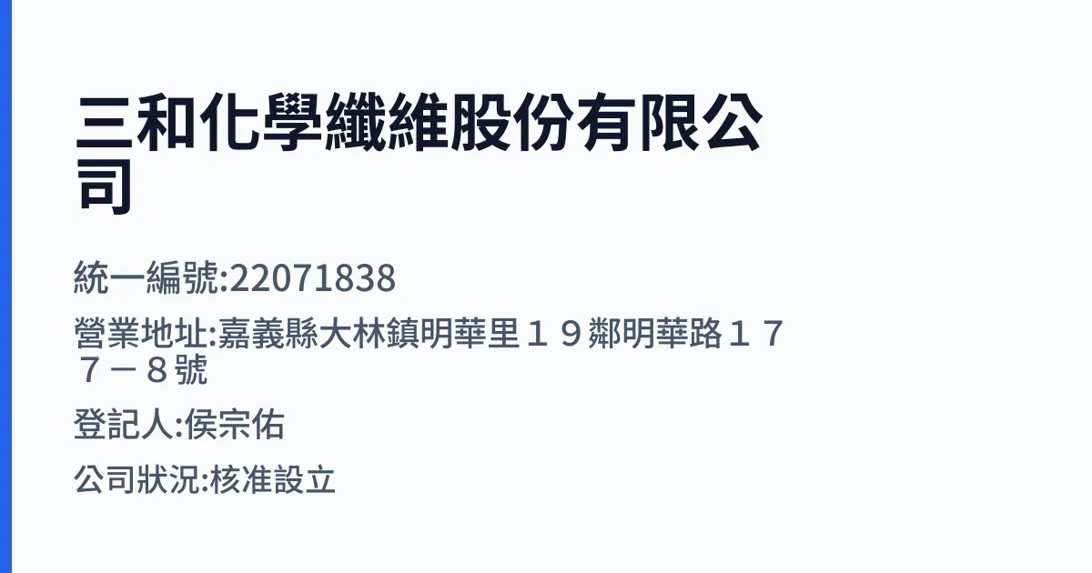 三和化學纖維股份有限公司 - 統編 22071838（嘉義縣） 公司登記資料與營業項目詳細圖表