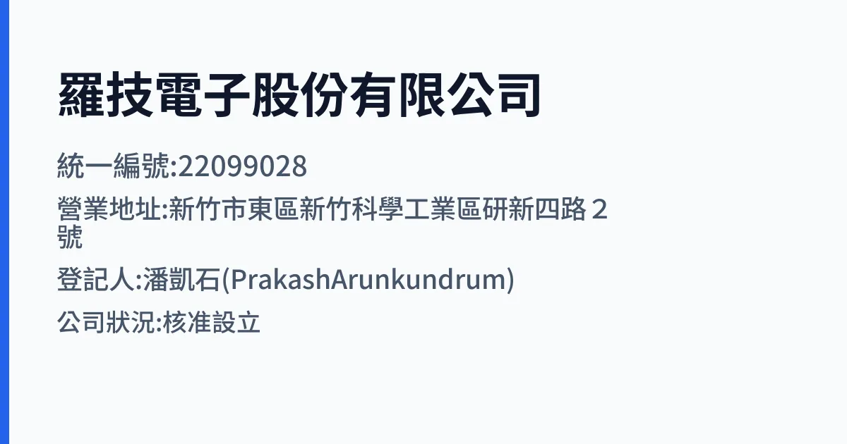 羅技電子股份有限公司 - 統編 22099028(新竹市) 公司登記資料與營業項目詳細圖表