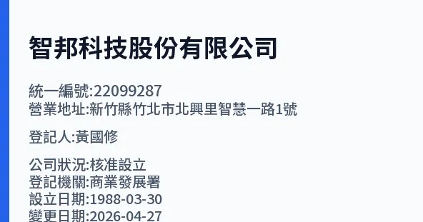 智邦科技股份有限公司的照片-統編 22099287(新竹縣) 公司登記資料與營業項目詳細圖表