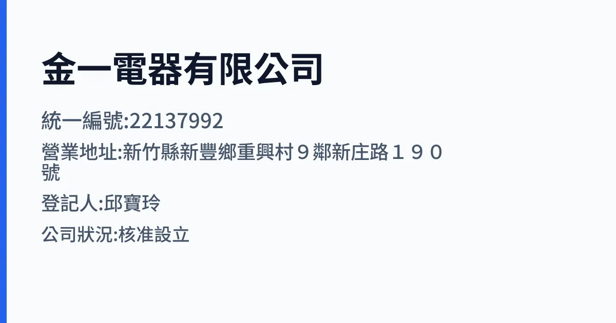 金一電器有限公司 - 統編 22137992（新竹縣） 公司登記資料與營業項目詳細圖表