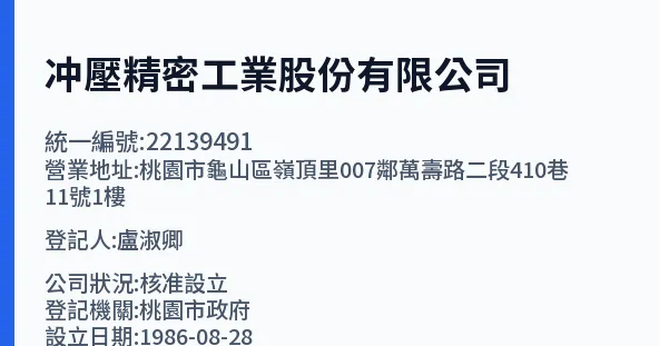 冲壓精密工業股份有限公司的照片-統編 22139491(桃園市) 公司登記資料與營業項目詳細圖表