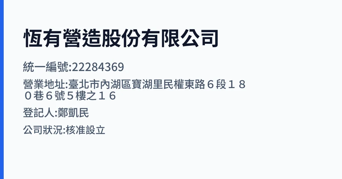 恆有營造股份有限公司 - 統編 22284369(高雄市) 公司登記資料與營業項目詳細圖表