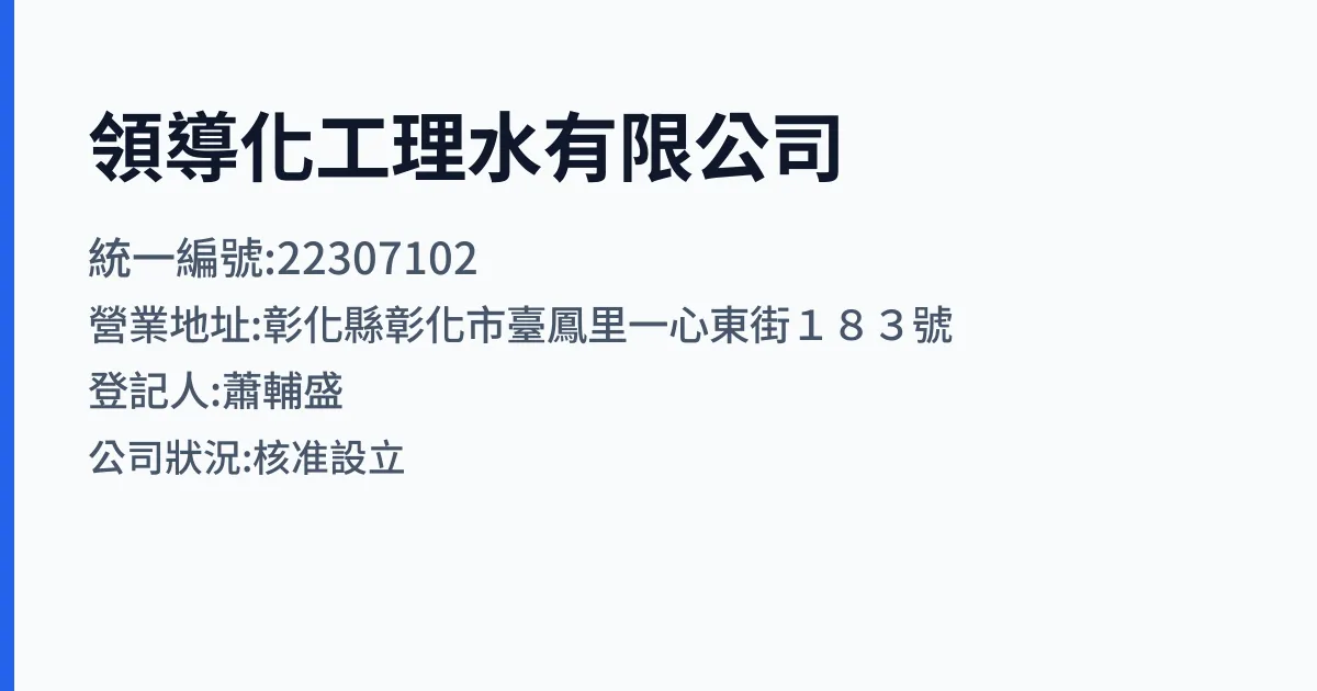 領導化工理水有限公司 - 統編 22307102(彰化縣) 公司登記資料與營業項目詳細圖表