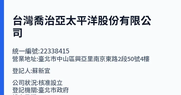 台灣喬治亞太平洋股份有限公司的照片-統編 22338415(臺北市) 公司登記資料與營業項目詳細圖表