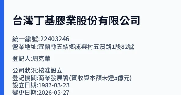 台灣丁基膠業股份有限公司的照片-統編 22403246(宜蘭縣) 公司登記資料與營業項目詳細圖表