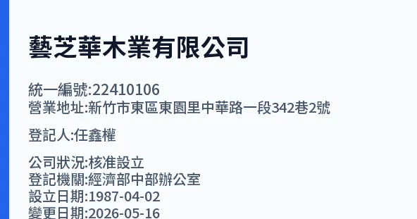 藝芝華木業有限公司的照片-統編 22410106(新竹市) 公司登記資料與營業項目詳細圖表