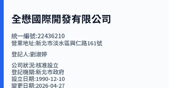 全懋國際開發有限公司的照片-統編 22436210(新北市) 公司登記資料與營業項目詳細圖表