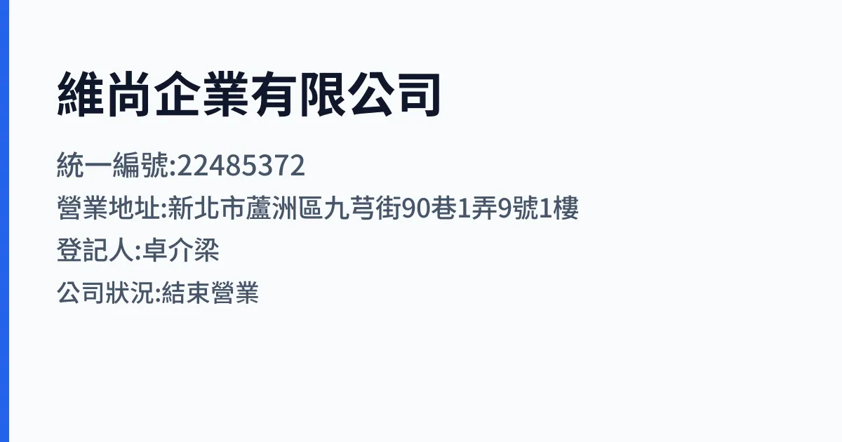 維尚企業有限公司 - 統編 22485372(新北市) 公司登記資料與營業項目詳細圖表