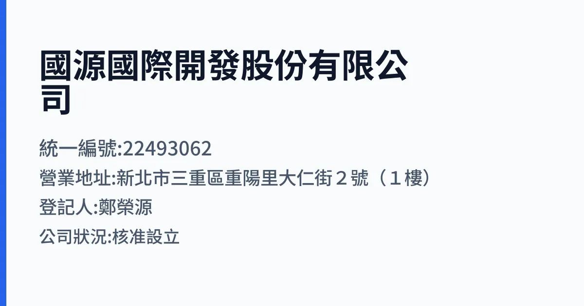 國源國際開發股份有限公司 - 統編 22493062(新北市) 公司登記資料與營業項目詳細圖表
