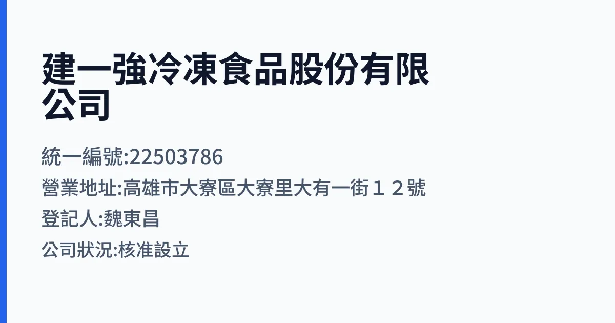 建一強冷凍食品股份有限公司 - 統編 22503786(高雄市) 公司登記資料與營業項目詳細圖表
