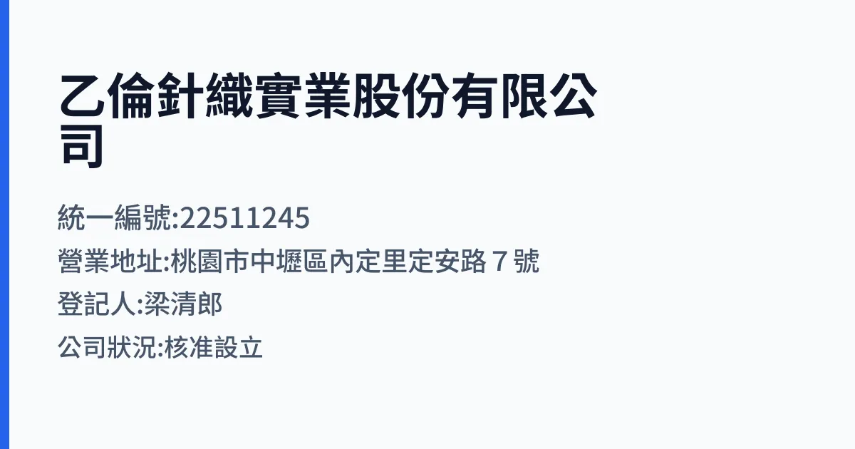 乙倫針織實業股份有限公司 - 統編 22511245（桃園市） 公司登記資料與營業項目詳細圖表