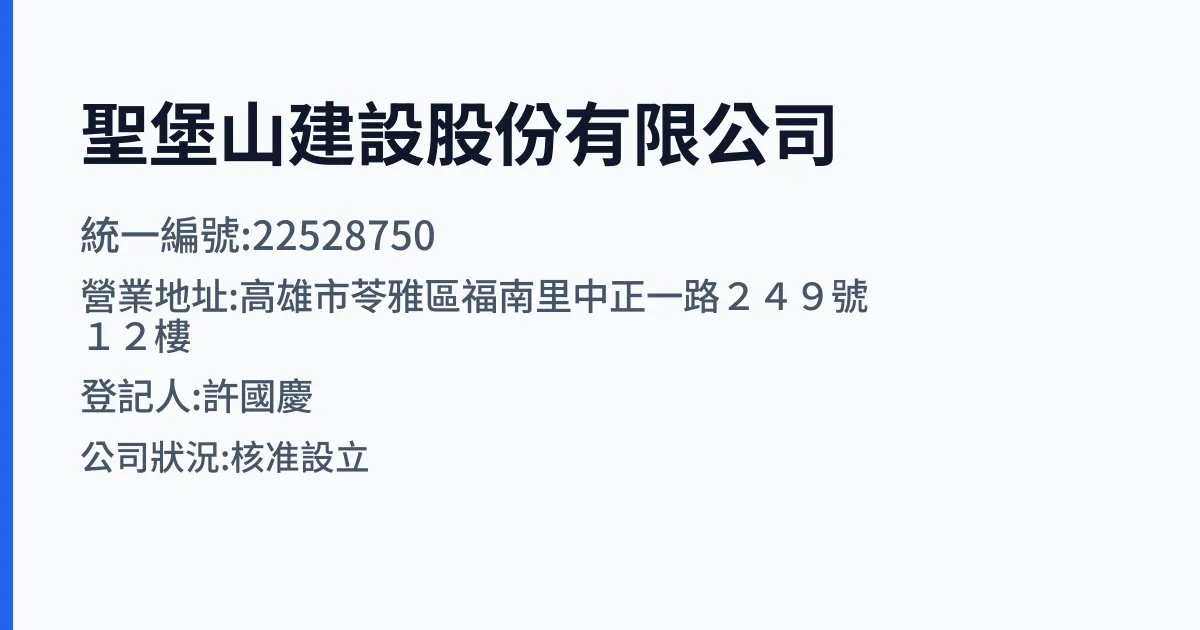 聖堡山建設股份有限公司 - 統編 22528750(高雄市) 公司登記資料與營業項目詳細圖表