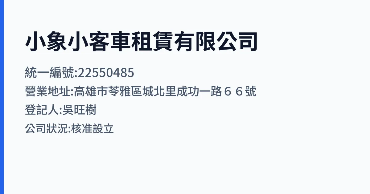 小象小客車租賃有限公司 - 統編 22550485（高雄市） 公司登記資料與營業項目詳細圖表