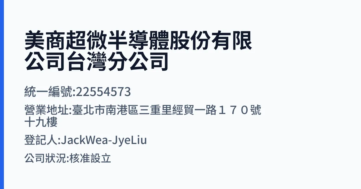 美商超微半導體股份有限公司台灣分公司 - 統編 22554573(臺北市) 公司登記資料與營業項目詳細圖表