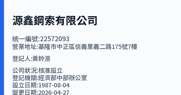 源鑫鋼索有限公司的照片-統編 22572093(基隆市) 公司登記資料與營業項目詳細圖表