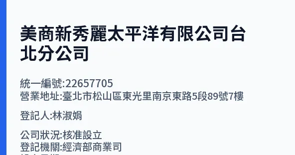 美商新秀麗太平洋有限公司台北分公司的照片-統編 22657705(臺北市) 公司登記資料與營業項目詳細圖表