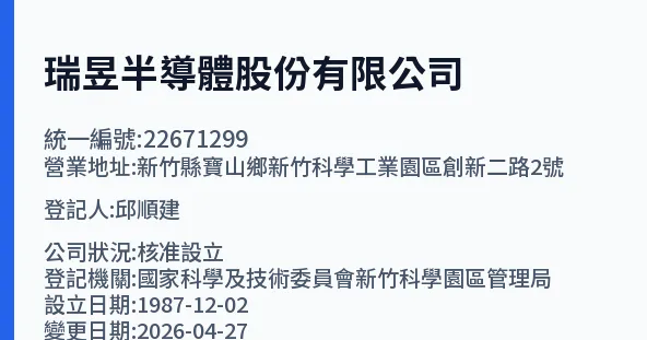 瑞昱半導體股份有限公司的照片-統編 22671299(新竹縣) 公司登記資料與營業項目詳細圖表