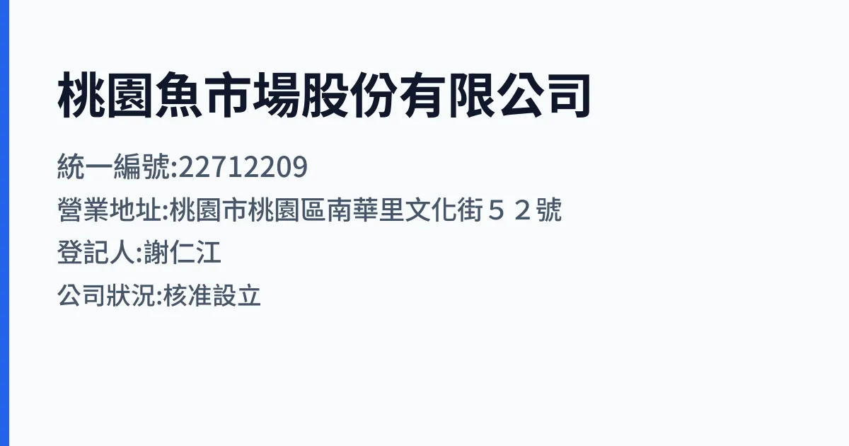 桃園魚市場股份有限公司 - 統編 22712209(桃園市) 公司登記資料與營業項目詳細圖表