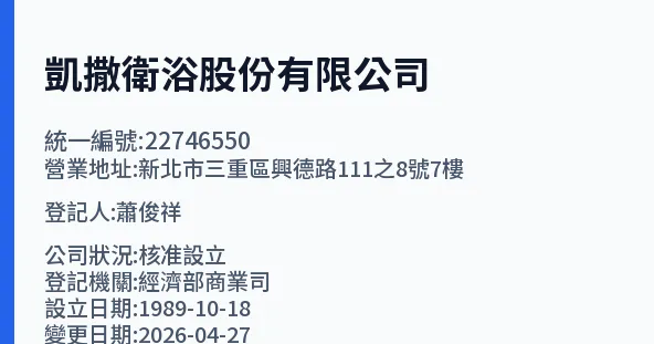 凱撒衛浴股份有限公司的照片-統編 22746550(新北市) 公司登記資料與營業項目詳細圖表