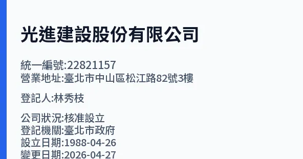 光進建設股份有限公司的照片-統編 22821157(臺北市) 公司登記資料與營業項目詳細圖表