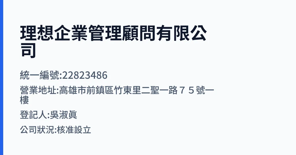 理想企業管理顧問有限公司 - 統編 22823486(高雄市) 公司登記資料與營業項目詳細圖表