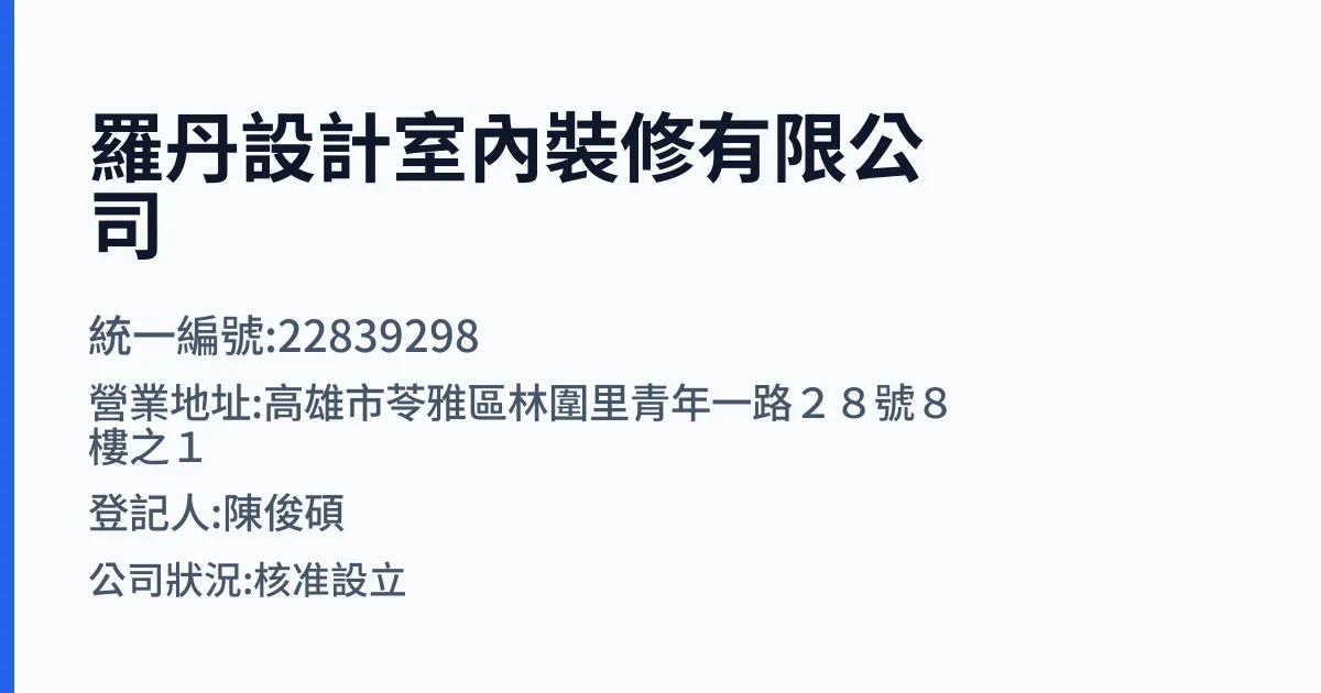 羅丹設計室內裝修有限公司 - 統編 22839298(高雄市) 公司登記資料與營業項目詳細圖表
