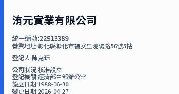 洧元實業有限公司的照片-統編 22913389(彰化縣) 公司登記資料與營業項目詳細圖表