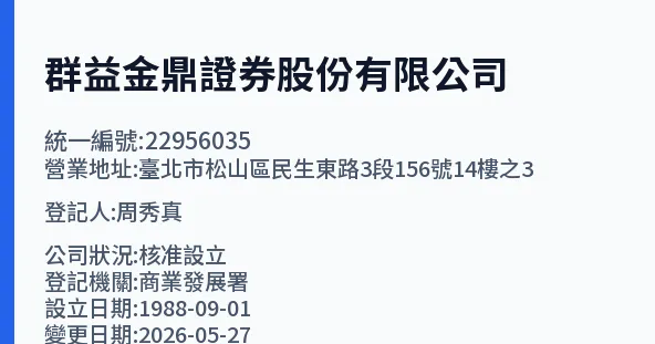 群益金鼎證券股份有限公司的照片-統編 22956035(臺北市) 公司登記資料與營業項目詳細圖表