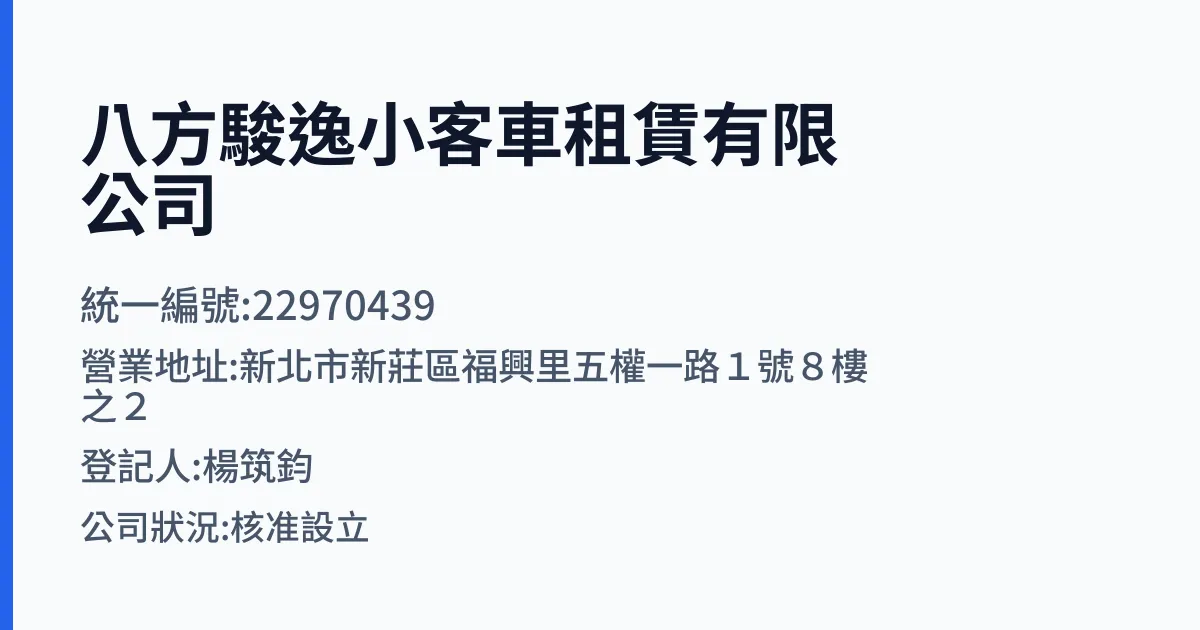 八方駿逸小客車租賃有限公司 - 統編 22970439（花蓮縣） 公司登記資料與營業項目詳細圖表