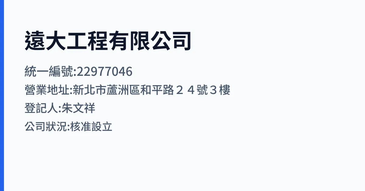 遠大工程有限公司 - 統編 22977046(新北市) 公司登記資料與營業項目詳細圖表