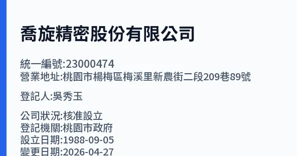 喬旋精密股份有限公司的照片-統編 23000474(桃園市) 公司登記資料與營業項目詳細圖表