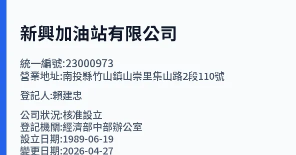 新興加油站有限公司的照片-統編 23000973(南投縣) 公司登記資料與營業項目詳細圖表