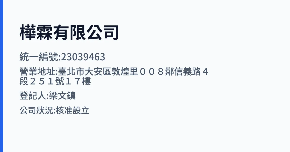 樺霖有限公司 - 統編 23039463(臺北市) 公司登記資料與營業項目詳細圖表