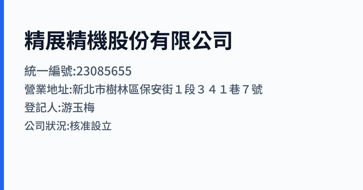 精展精機股份有限公司 - 統編 23085655（新北市） 公司登記資料與營業項目詳細圖表