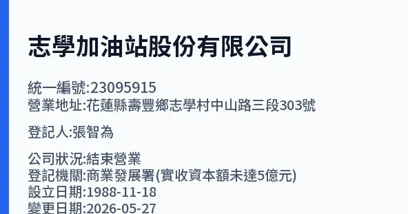 志學加油站股份有限公司的照片-統編 23095915(花蓮縣) 公司登記資料與營業項目詳細圖表