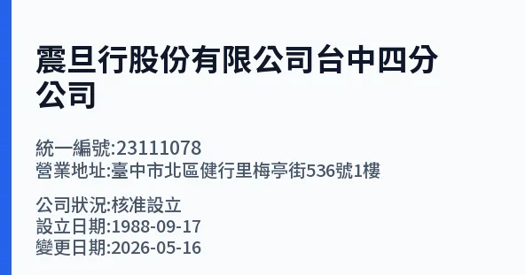 震旦行股份有限公司台中四分公司的照片-統編 23111078(臺中市) 公司登記資料與營業項目詳細圖表