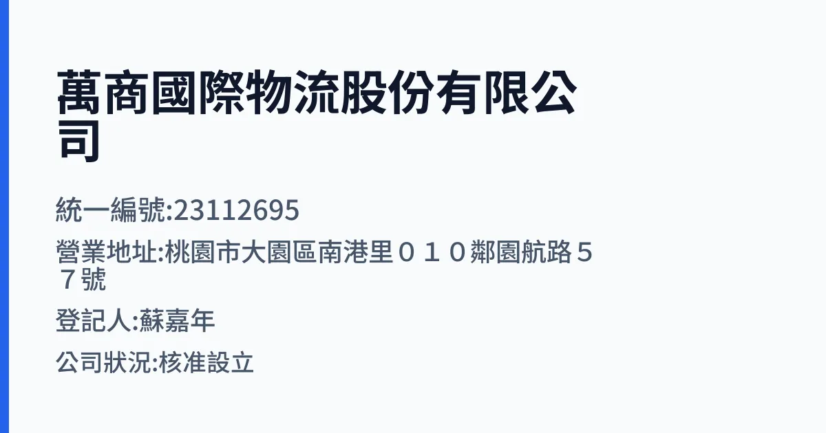萬商國際物流股份有限公司 - 統編 23112695(桃園市) 公司登記資料與營業項目詳細圖表