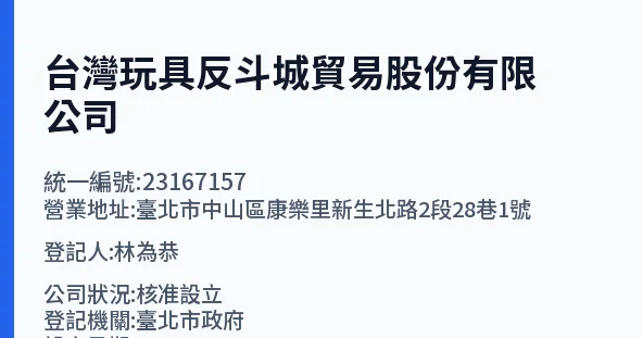 台灣玩具反斗城貿易股份有限公司的照片-統編 23167157(臺北市) 公司登記資料與營業項目詳細圖表