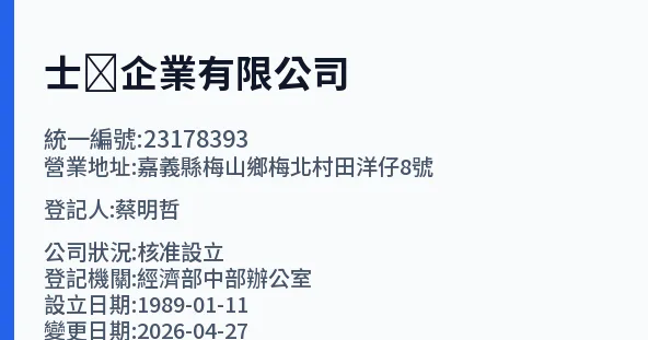 士爲企業有限公司的照片-統編 23178393(嘉義縣) 公司登記資料與營業項目詳細圖表